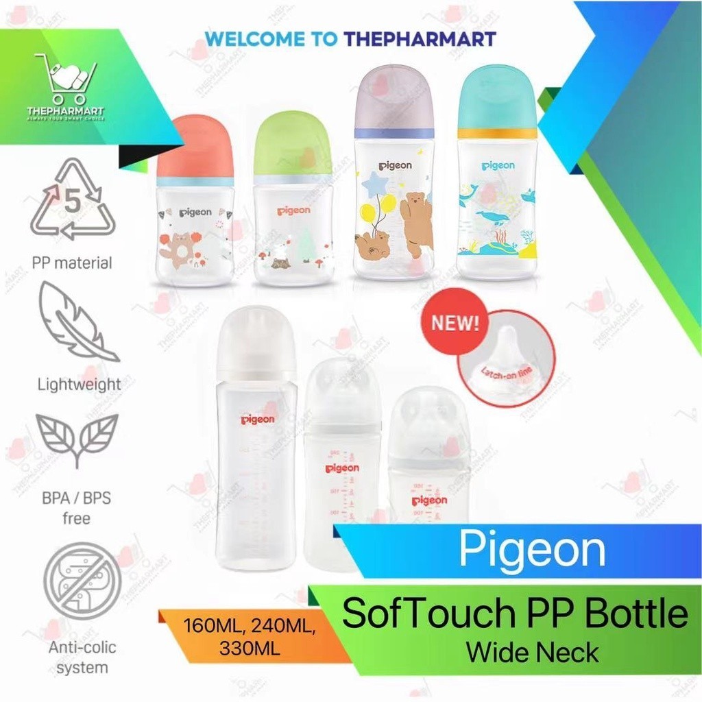 Pigeon SofTouch Wide-Neck PP Nursing Bottle Authentic Pigeon Baby Susu Bottle Milk Bottle ...