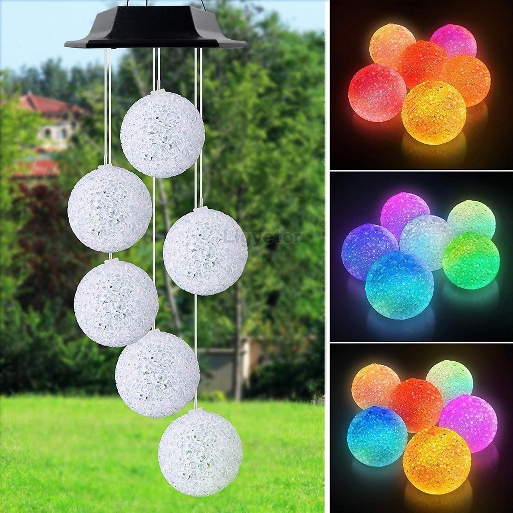 Ligyetor Solar Wind Chime Lights Color Changing Crystal Ball Wind Chime ...