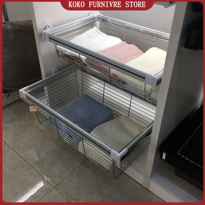 Closet Pull-out Basket Stretchable Pants Rack Wardrobe Multi-Function ...