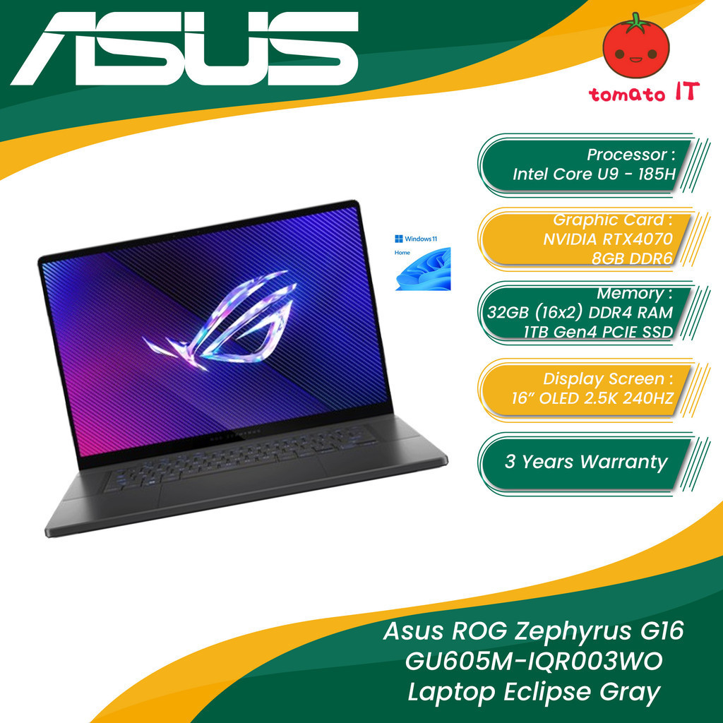 ASUS ROG ZEPHYRUS G16 GU605M-IQR003WO /16 OLED 2.5K 240HZ/U9-185H/32GB ...