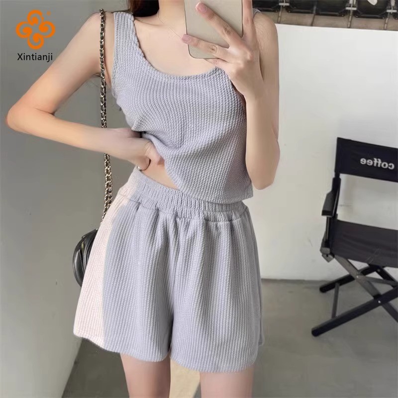 Summer Fashion Set Women's 2024 New Slim Fit Tank Top Shorts Casual Two ...