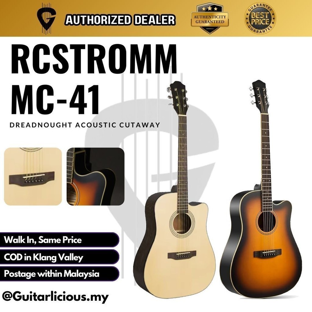 RCStromm MC41 41" Dreadnought 41 inch Acoustic Guitar with Cutaway For ...