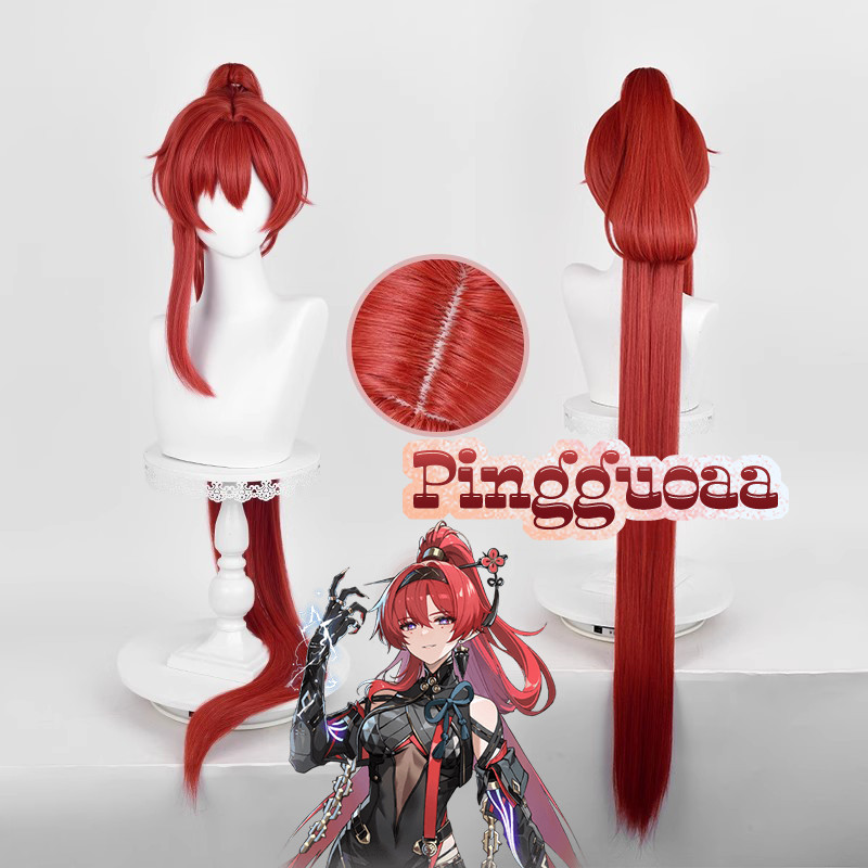 Wuthering Waves Yinlin Cosplay Wig 120cm Long Ponytail Red Heat ...