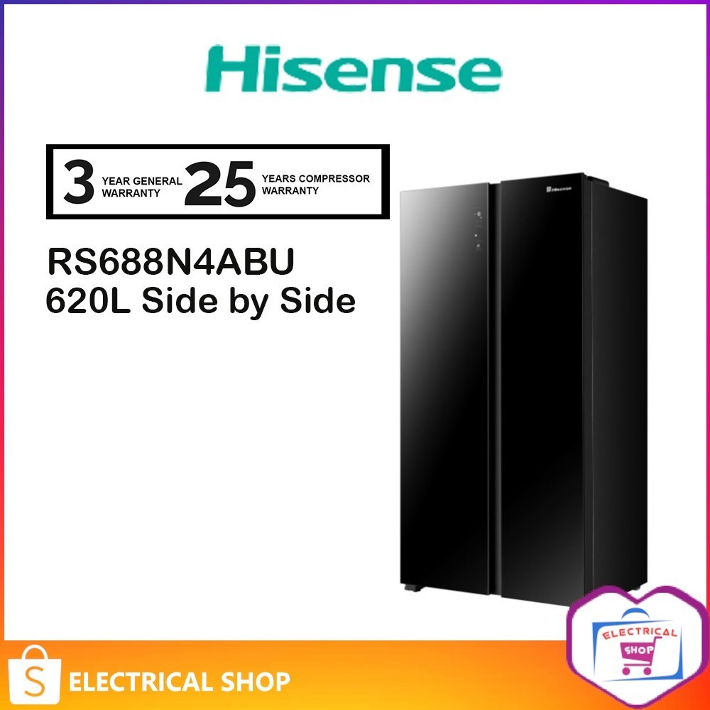 Hisense 620L Side by Side Inverter Refrigerator RS688N4ABU Glass Door ...
