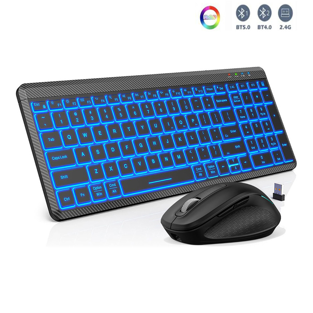 RGB Backlit Silent Wireless Keyboard and Mouse Combo 2.4G Dual Mode ...