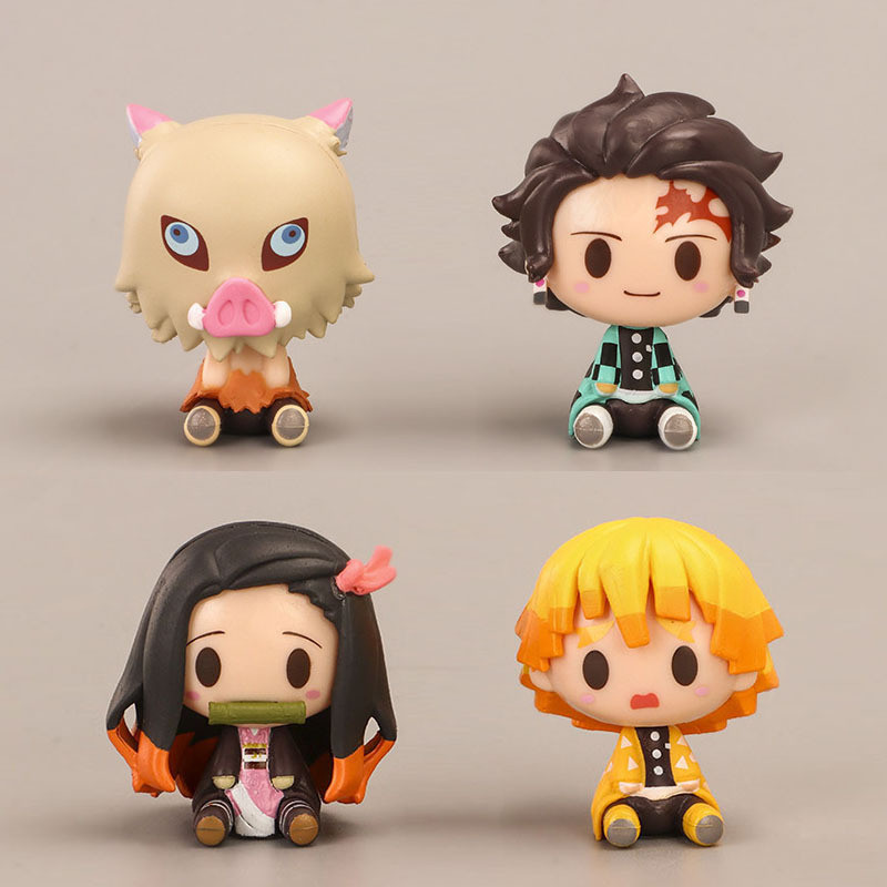 4 Styles Q Version Demon Slayer Figures Cartoon Kitchen Gate Tanjirou ...