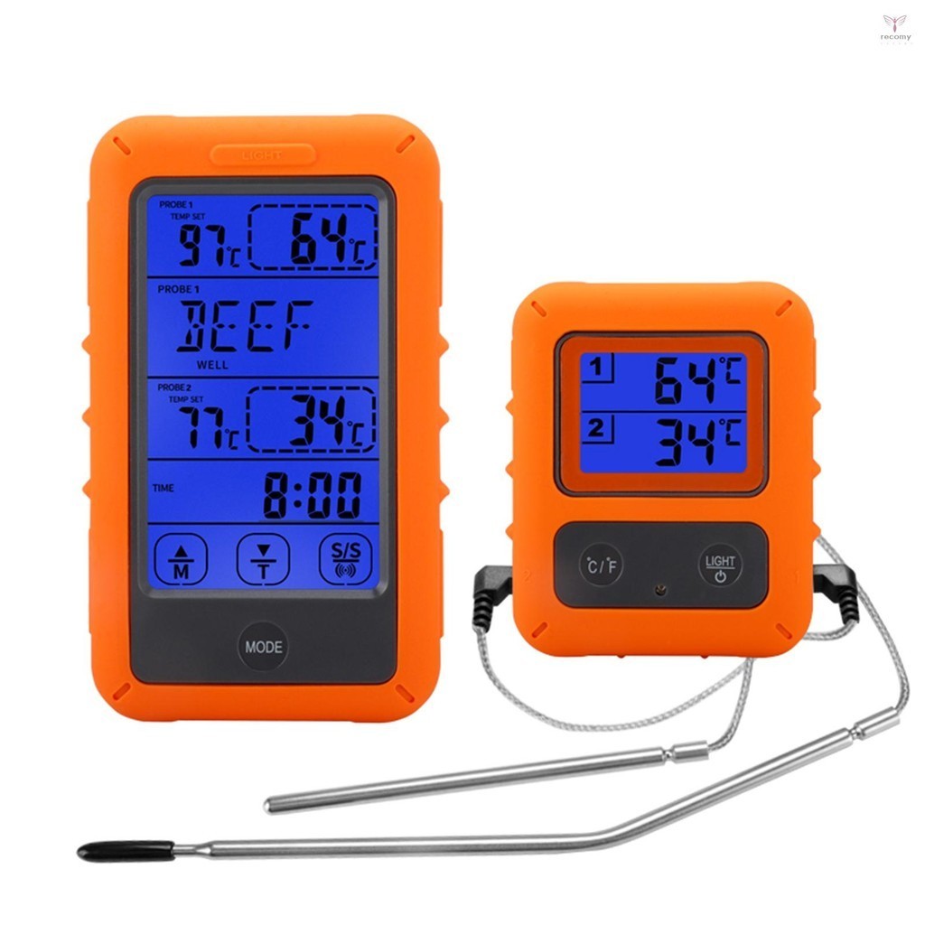 Wireless Meat Thermometer with 2 Probes 328Ft Long Range LCD Backlight Display Countdown Timer ...