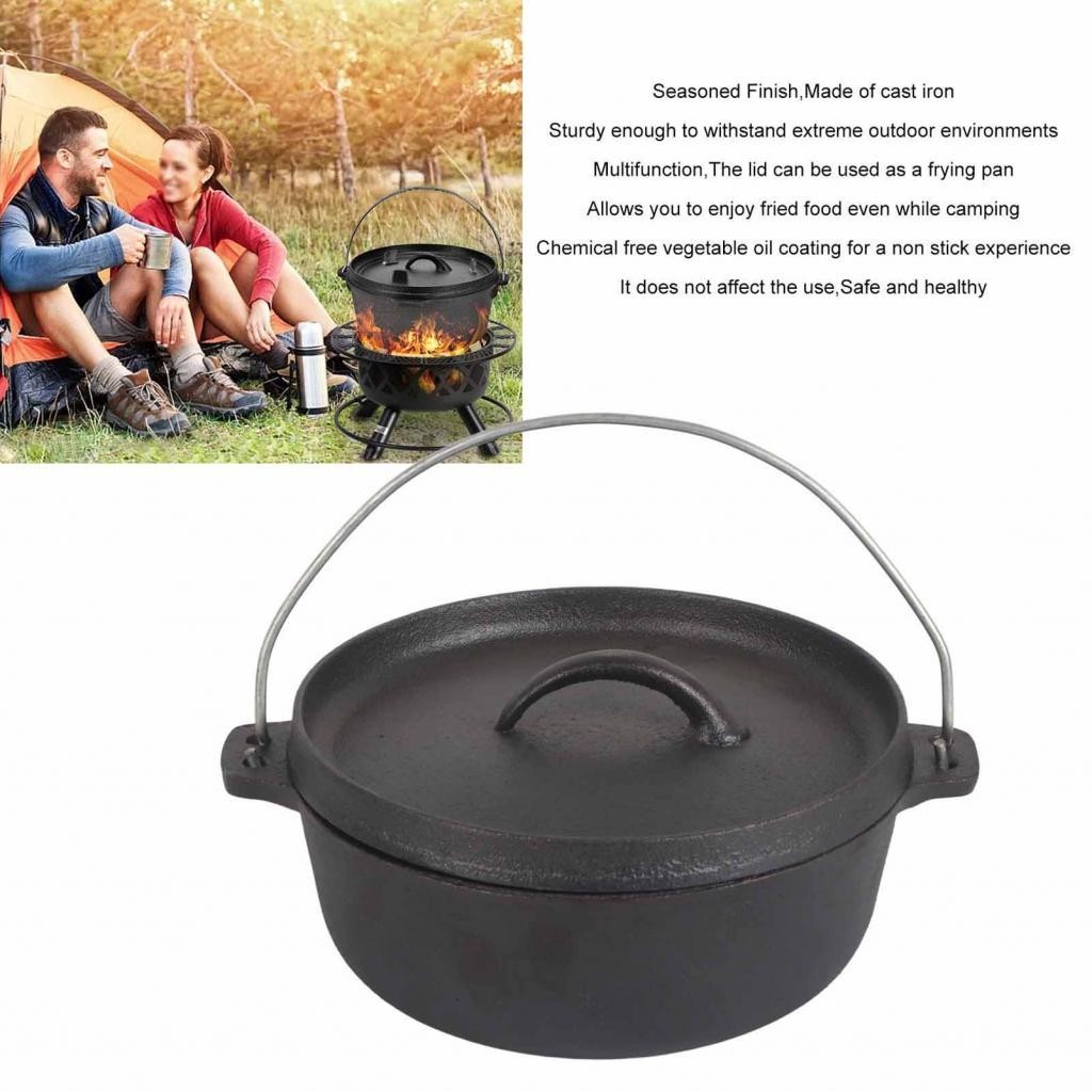 Sakurabc Camping Picnic Pot Cast Iron Pre Seasoned Non-Stick Outdoor ...