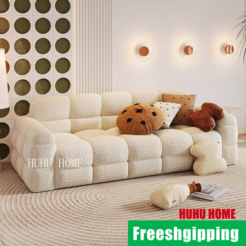 Cream Style Fabric Sofa Small Apartment Living Room Simple Marshmallow ...