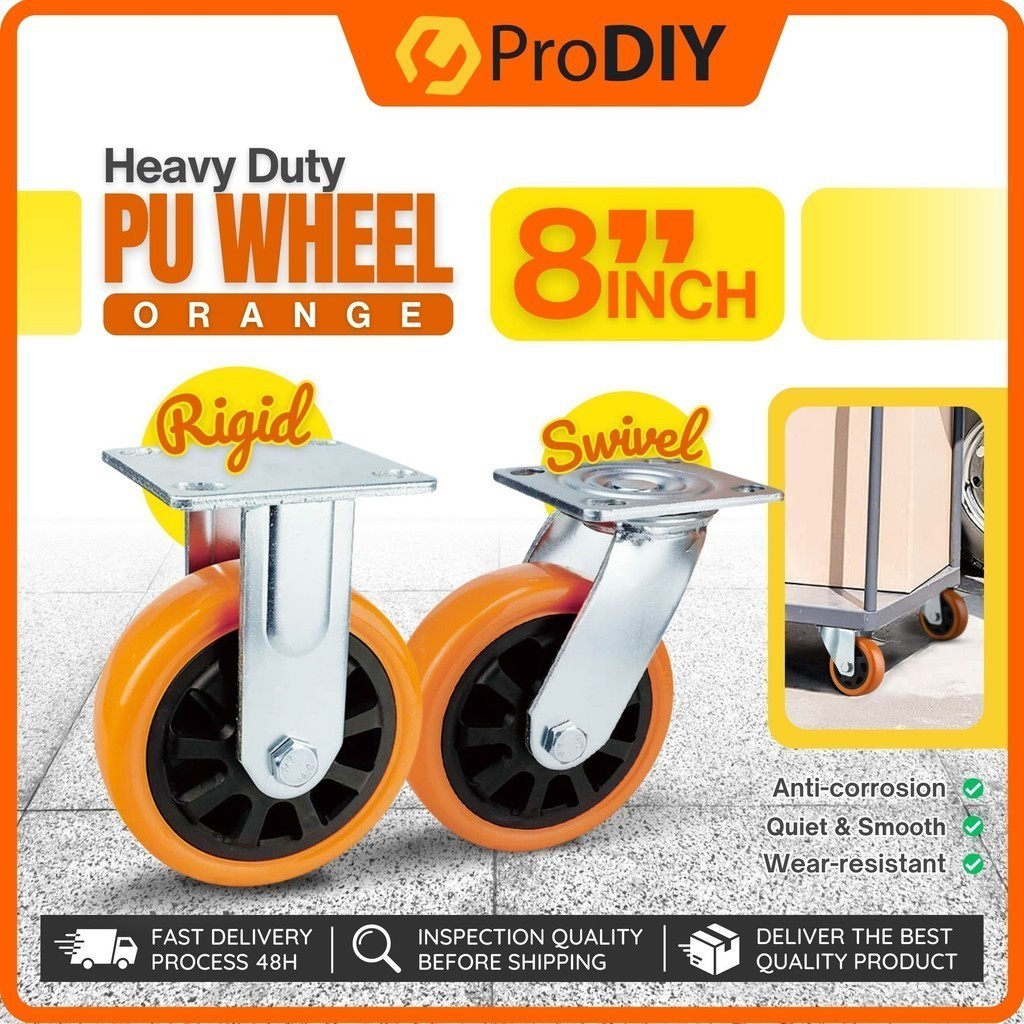 Heavy Duty PU Caster Wheel Swivel Rigid Rubber Wheel 8in / 200mm Quiet ...