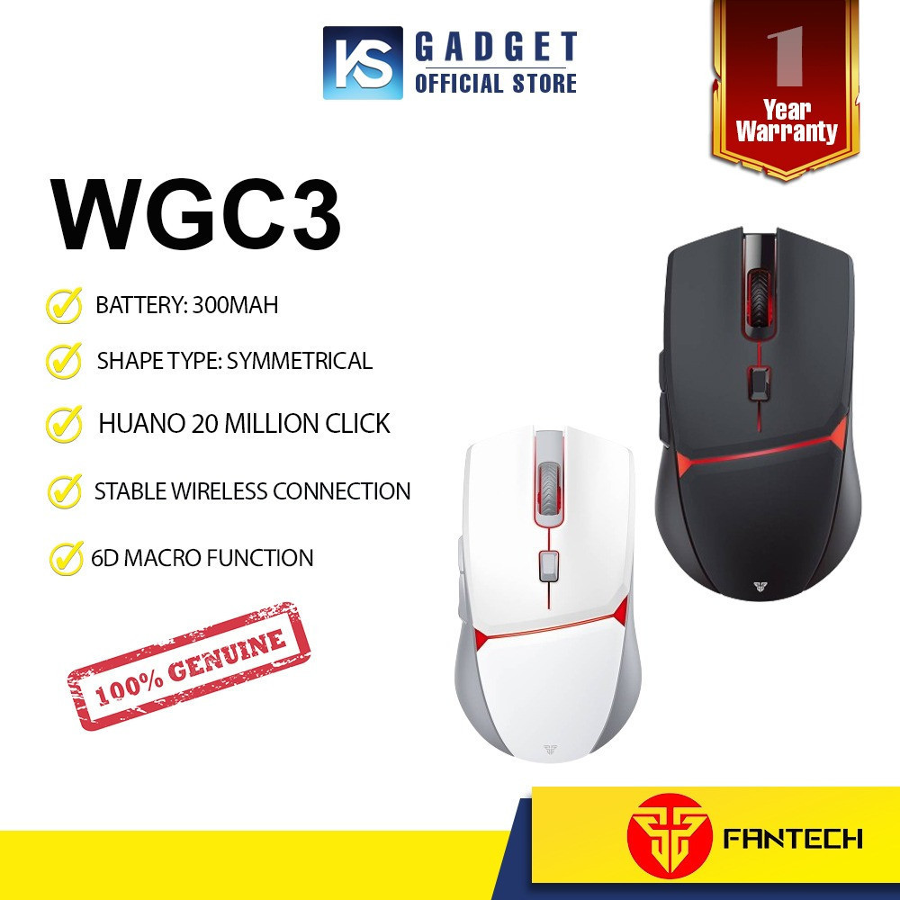Fantech WGC3 Crypto 6D Lightweight Macro Programmable Wireless Gaming Mouse BLACK WHITE WGC3-BK ...