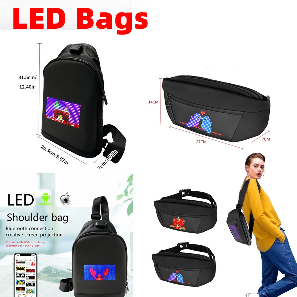 Dynamic Chest Sling Bag With LED Display Women Men Cool LED Bag ...