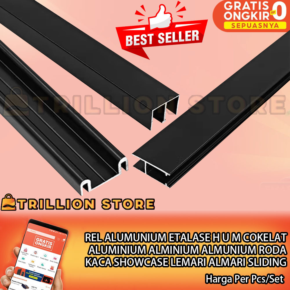 Aluminum HYM Aluminum Rail Showcase Brown Brown Per Meter + Glass Rail ...