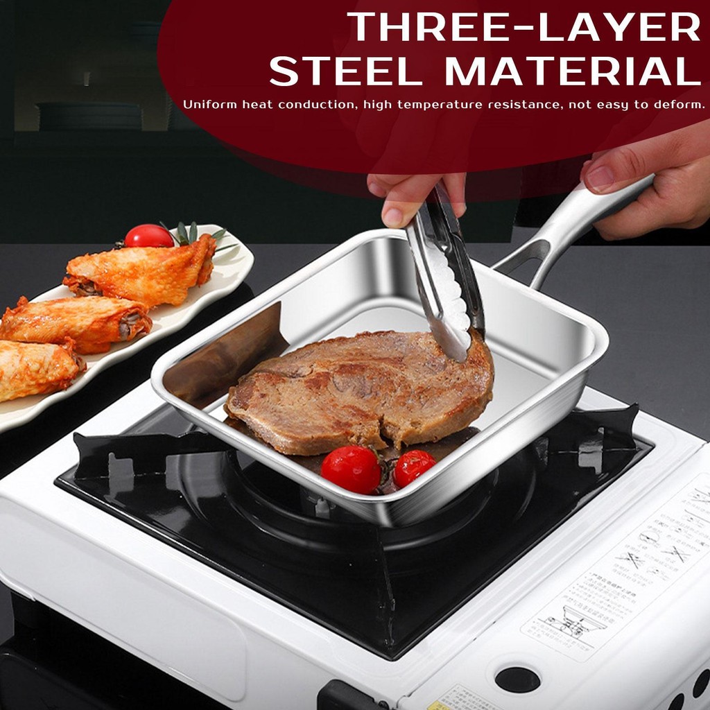 Non Stick Frying Pans 3 Ply Stainless Steel Square Cooking Pan Nonstick ...