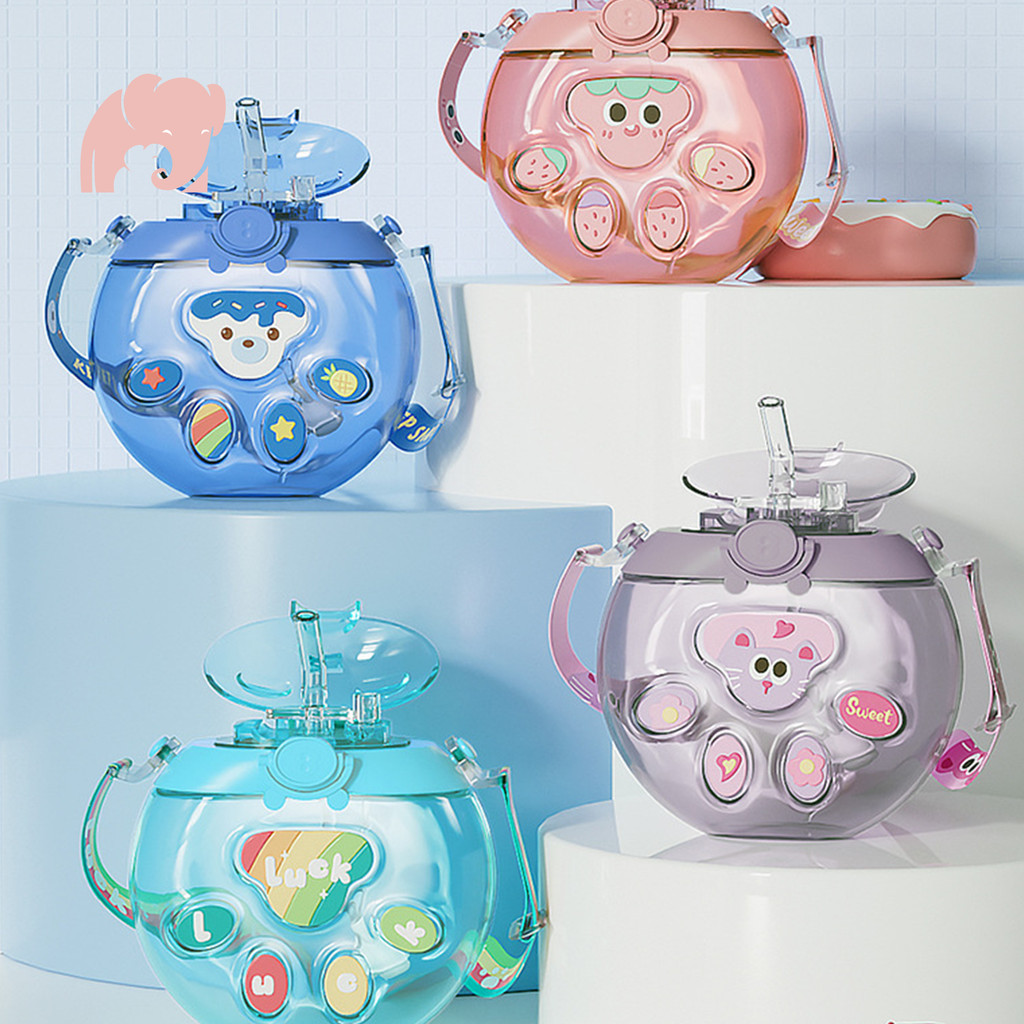 500ml Cute Water Bottle with Straw Nozzle and Shoulder Strap Botol Air ...