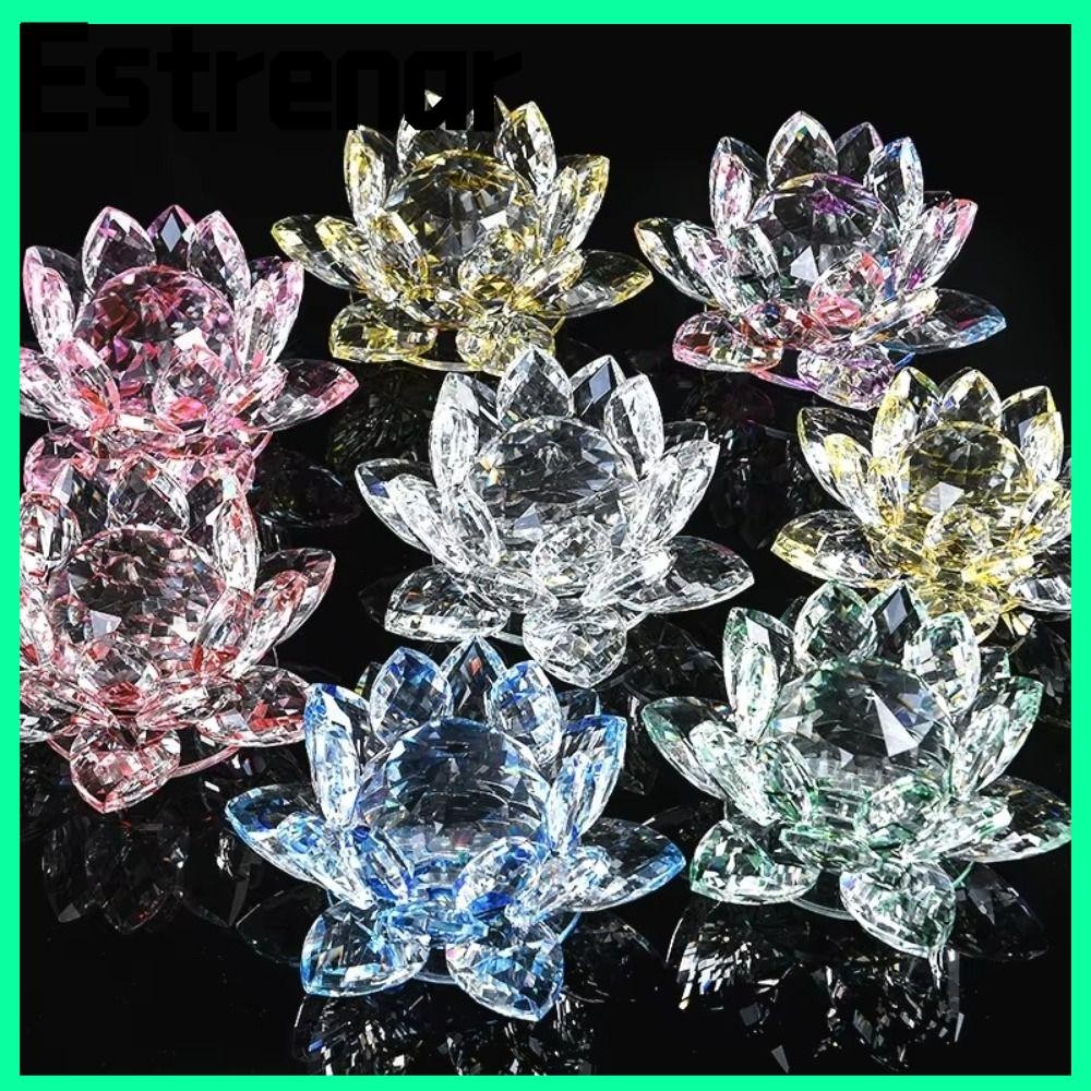ESTRENAR Crystal Lotus Flower Figurine, 140mm Multi-Color Lotus Flower ...