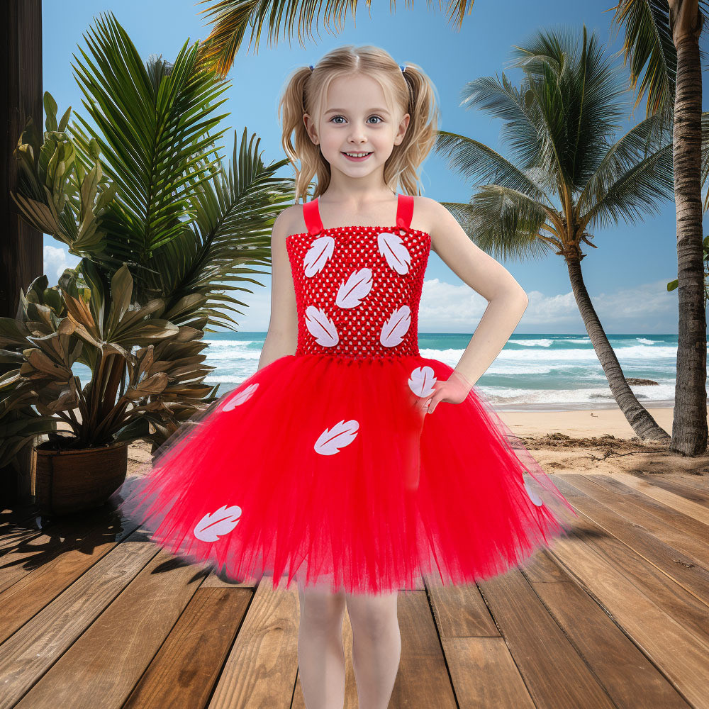 Kids Girls Anime Cartoon Leaves Stitch Lilo Mesh Tutu Dress Children ...