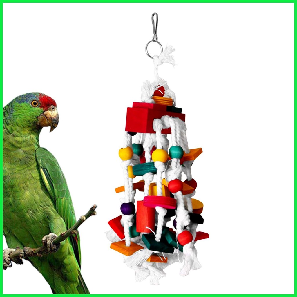 Knot Bird Toy Colorful Hang Wood Chew Blocks Bite and Tearing Toys Bird ...