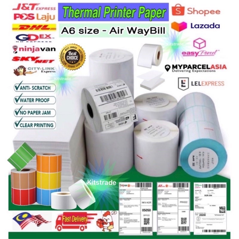 Thermal Printer Paper Adhesive Stack Roller Waybill AWB Barcode Receipt ...
