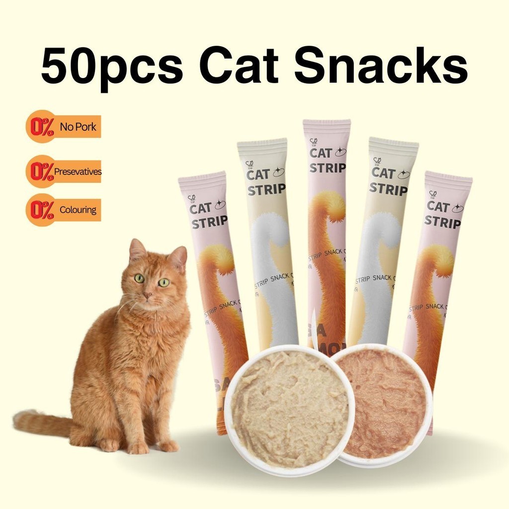 (Bundle) 50PCs Premium Fish Oil Cat Treat Salmon Chicken Cats Snacks ...