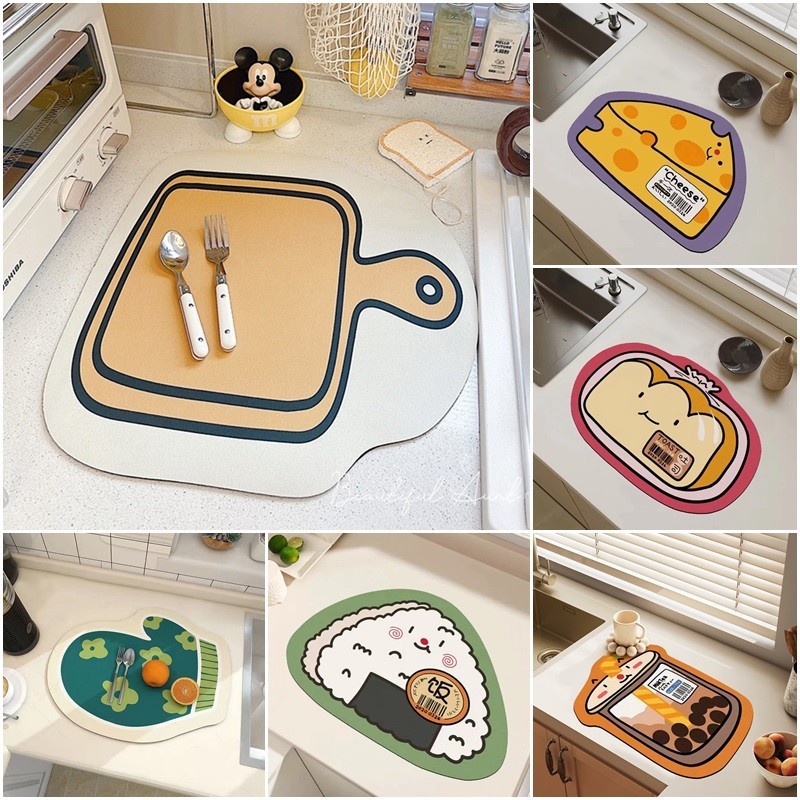 Irregular Cartoon Drainage Mat Kitchen Quick Drying Water Absorbent Cup ...