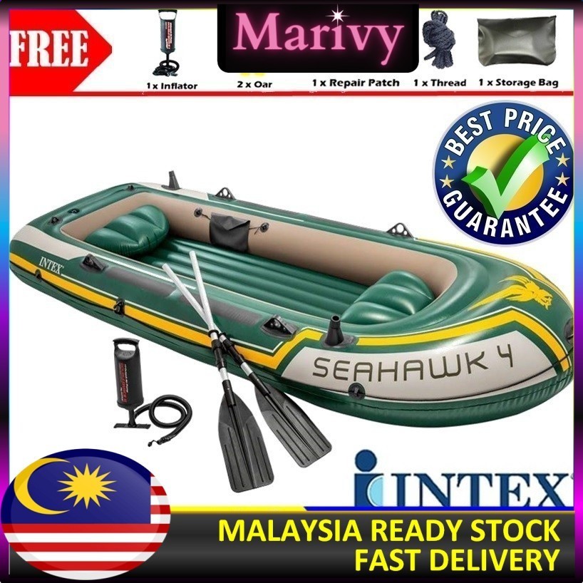 🔥SEAHAWK 4 INTEX 68351 4 Persons Kayak Rescue Fishing Inflatable Boat ...