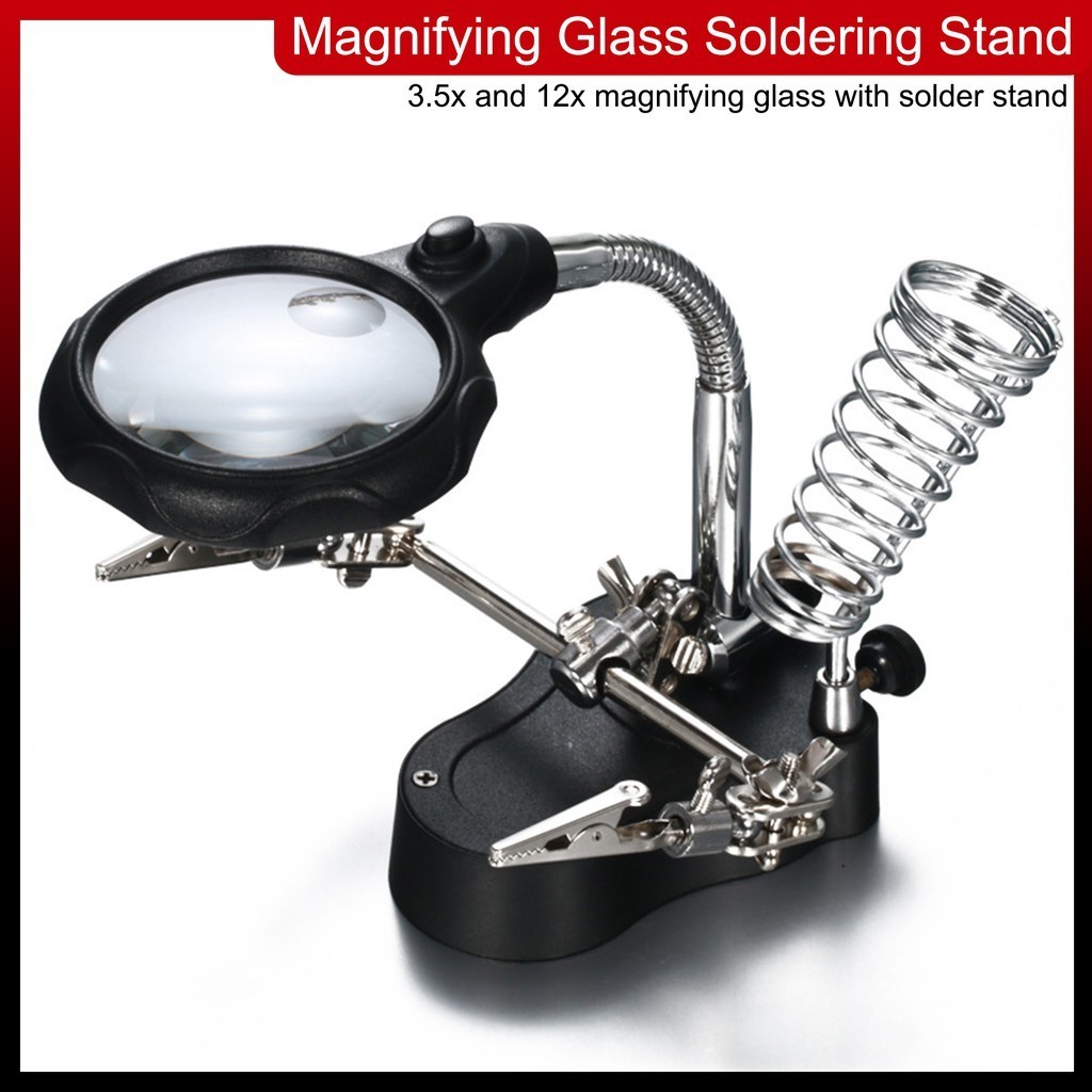 LED 12X Magnifier Glass Soldering Iron Gun Holder Stand Welding with ...
