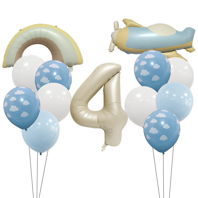 Baby Shower Airplane Cream Number Balloon Bouquent 100Days Boy Blue ...