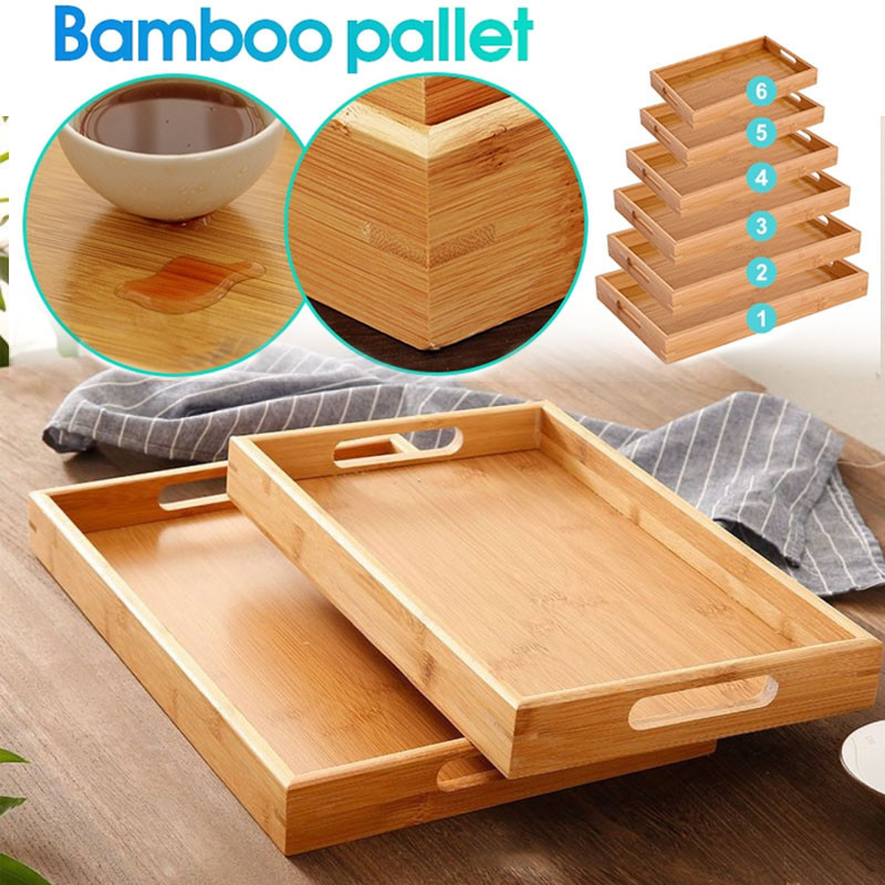 Wooden Tea Breakfast Serving Trays Rectangular Bamboo Handmade Serving ...