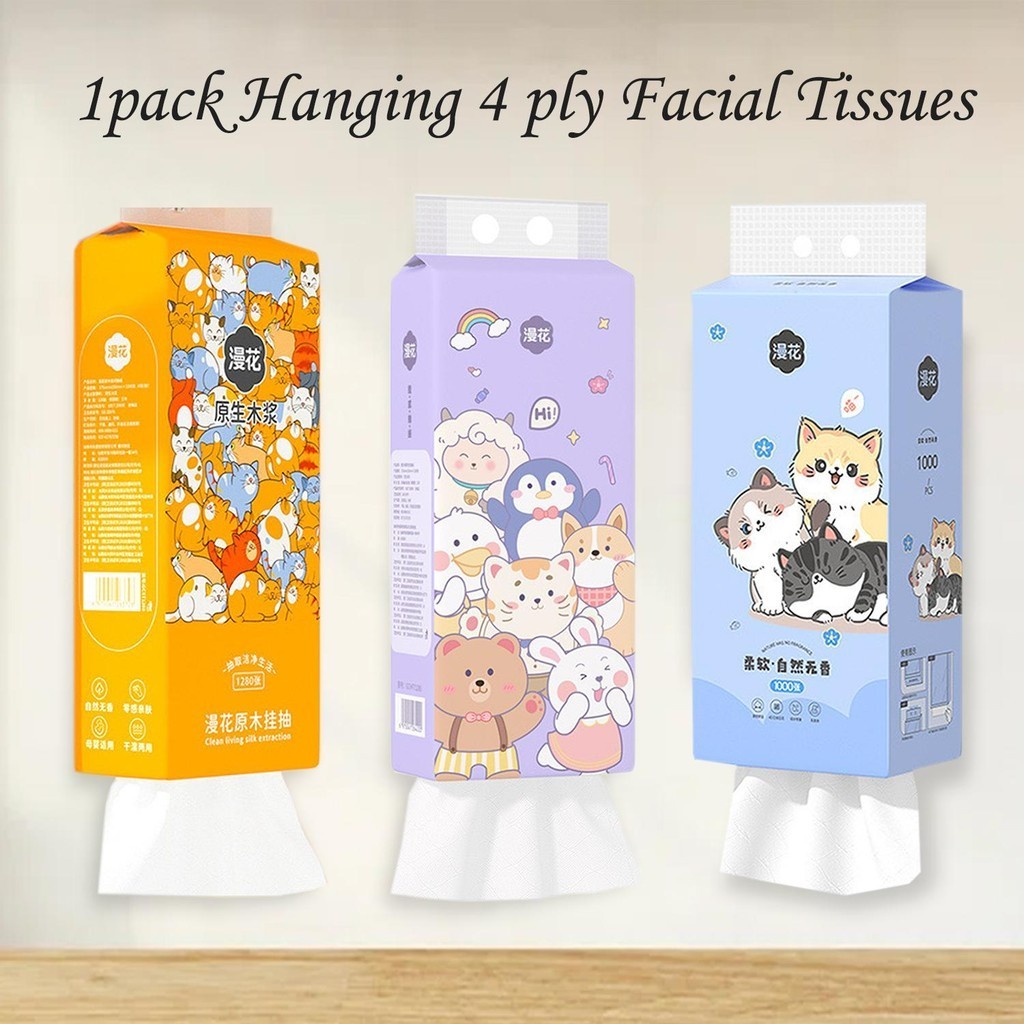 (6pack) Hanging 4 ply Facial Tissues ,1280 sheets per pack | Shopee ...