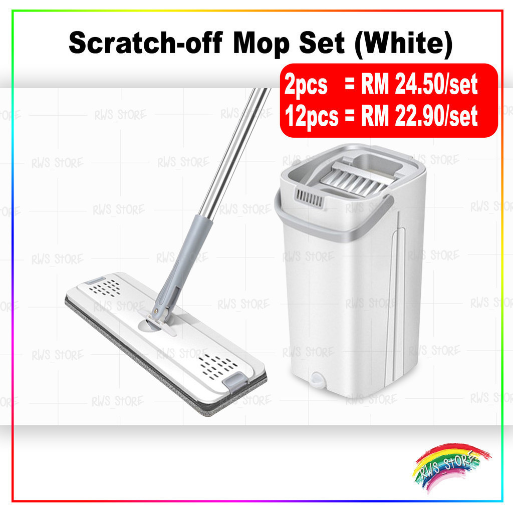 Scratch-off Mop Set (White) 免手洗刮刮乐拖把套装 (白色) Set Mop Calar (Putih ...