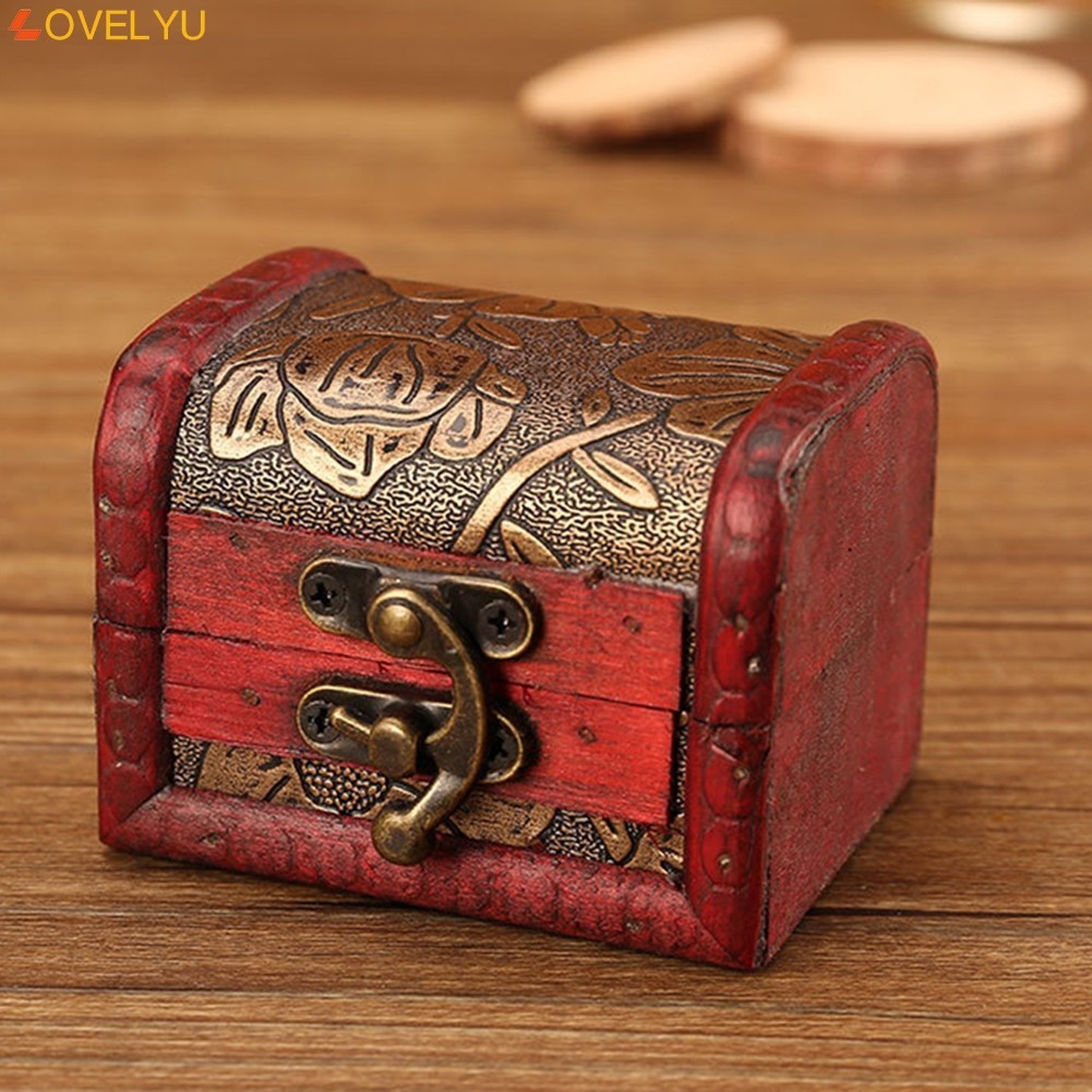 LOVELYU| Wooden Treasure Chest Jewelry Box Vintage storage wooden box ...
