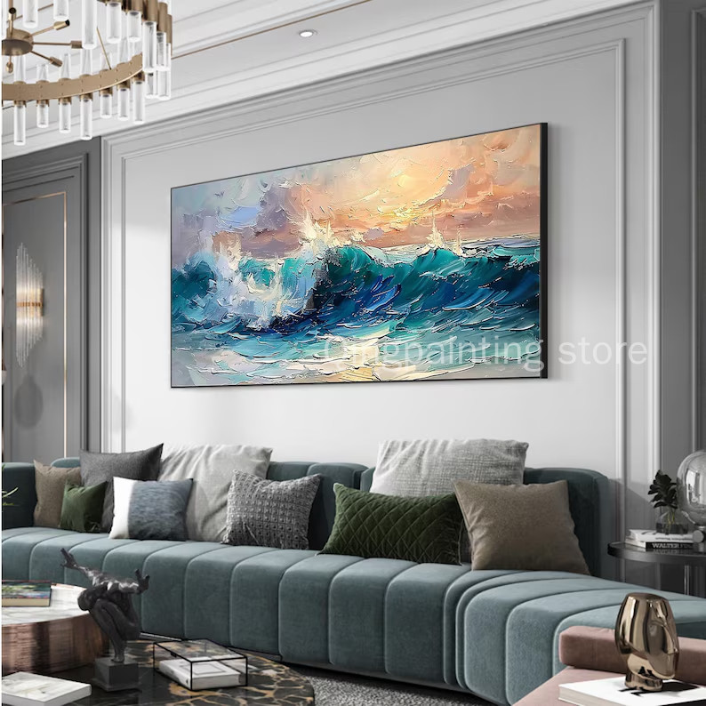Abstract Ocean Oil Painting on Canvas, Large Wall Art,Original Ocean ...