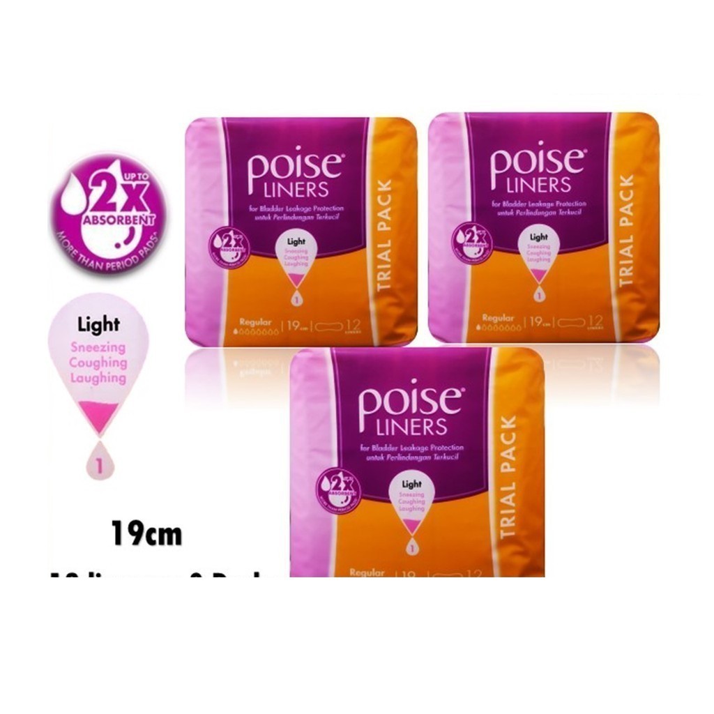 Poise Regular Liner For Light Urinary Leaks 19cm ( 12 Liners x 3 Packs ...