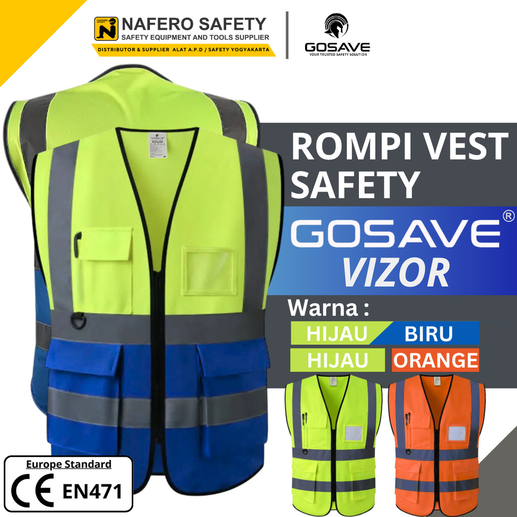 GOSAVE VIOR Safety Vest model NAME TAG Scotlight 5 Pockets + Nametag ...