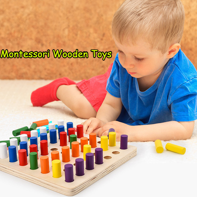 Montessori Wooden Blocks | Fine Motor Skills Toys Cylinder Socket Board ...
