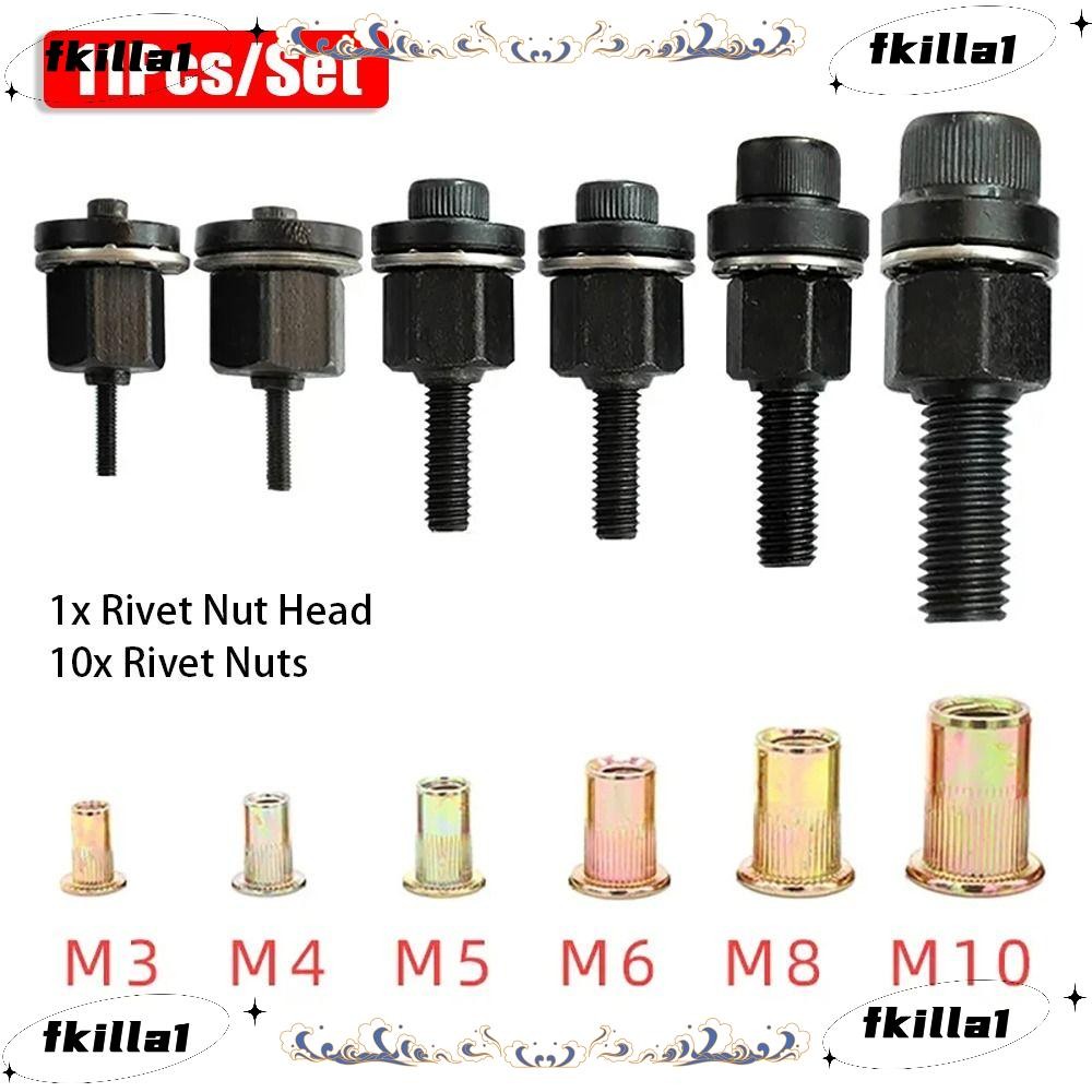 FKILA 11Pcs/Set Hand Rivet Nut, For Rivet Nut Torch M3 M4 M5 M6 M8 M10 Manual Riveter Tool, with ...