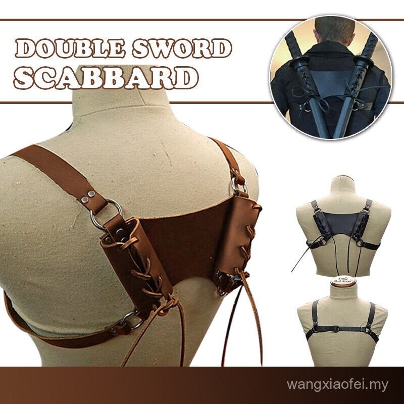 Retro Medieval Dual Sword Shoulder Back Scabbard Holder Warrior PU ...