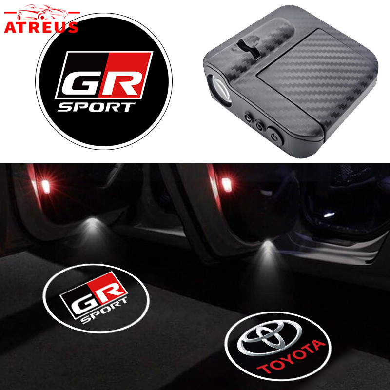 1/2Pcs Toyota GR Car Door Light Carbon Fiber Wireless Welcome Lamps ...