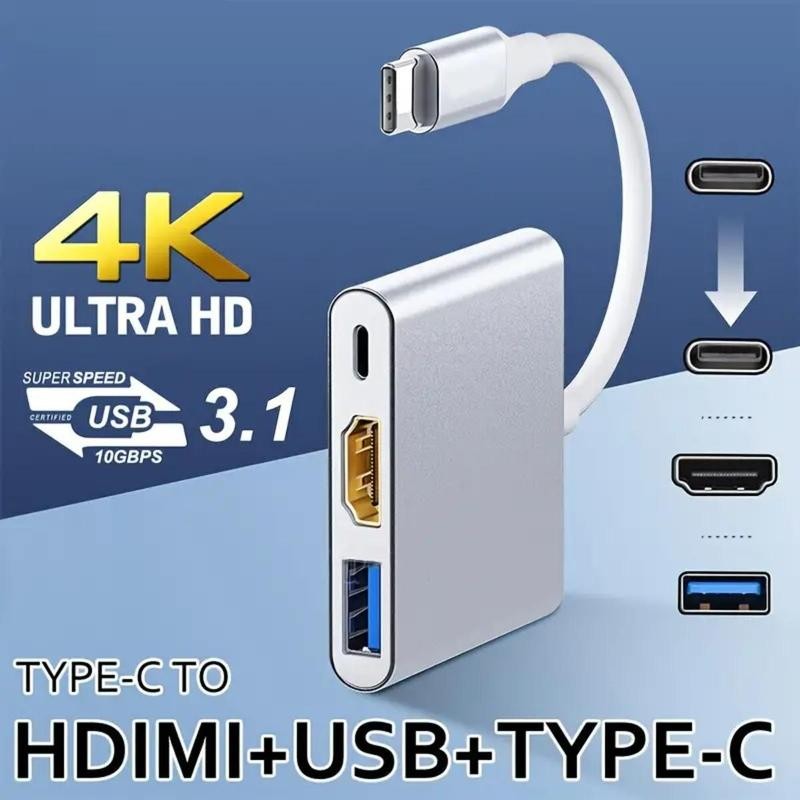 USB C To HDTV Adapter, 3-in-1 USB 3.1 Type C Hub Multiport Converter ...