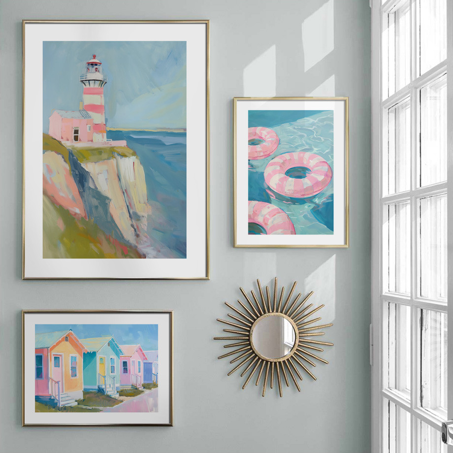 Watercolor Abstract Lighthouse Swimming Pool House Canvas Painting ...