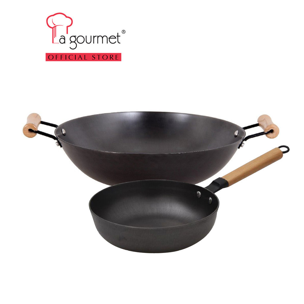 La gourmet Nitrigan Set (IH): 32cm x 9cm Open Wok ,4.5L + 24cm x 7cm Deep Frypan, 2.5L | Shopee ...
