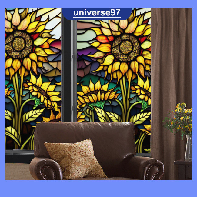 PING Colorful Sunflower Stained Glass Window Film Removable Uv Blocking ...