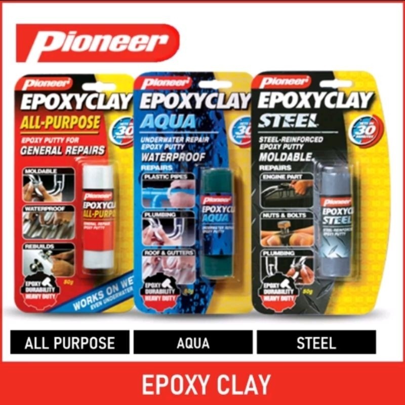 PIONEER EPOXY CLAY ALL PURPOSE / STEEL / AQUA (25G / 50G) | Shopee Malaysia