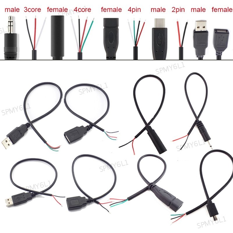 2-pin 4-pin Data Line Micro USB 2.0 Type-C AUX Mono Connector Power ...