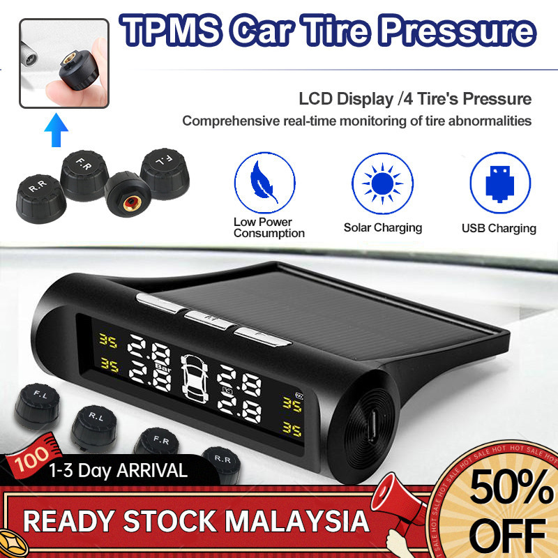 Smart Car Tpms Tire Pressure Monitoring System 4 External Sensors Real Time Solar Power Digital