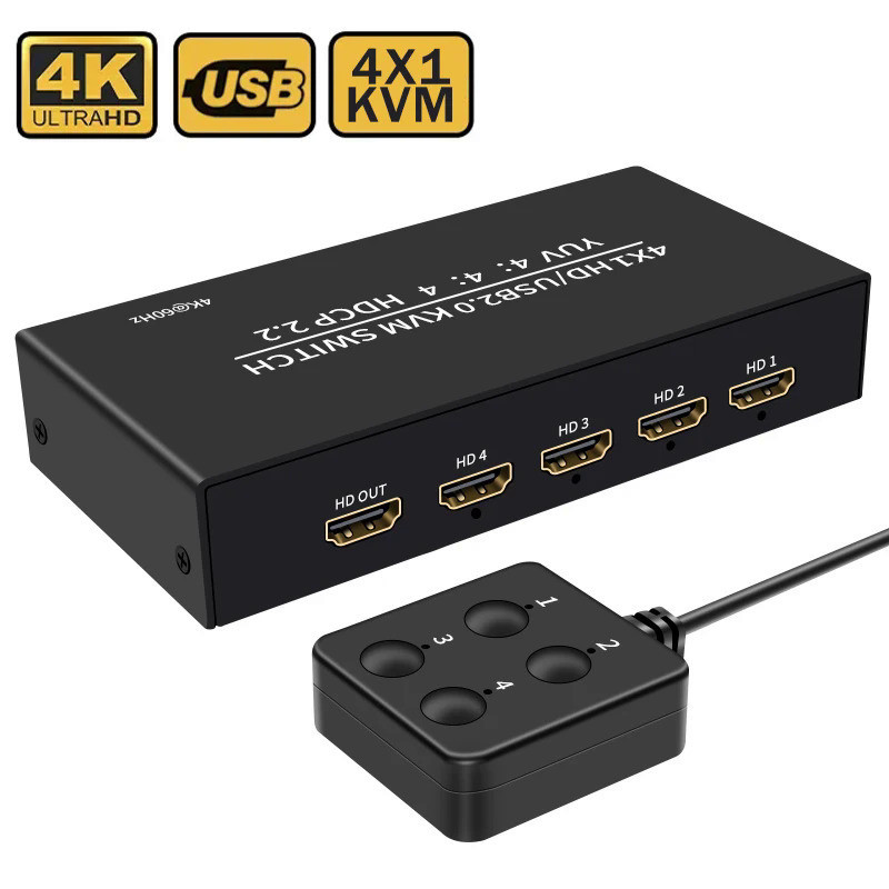 4K 60Hz HDMI KVM Switch 4x1 KVM HDMI USB Switch 4 in 1 out with 4-port ...