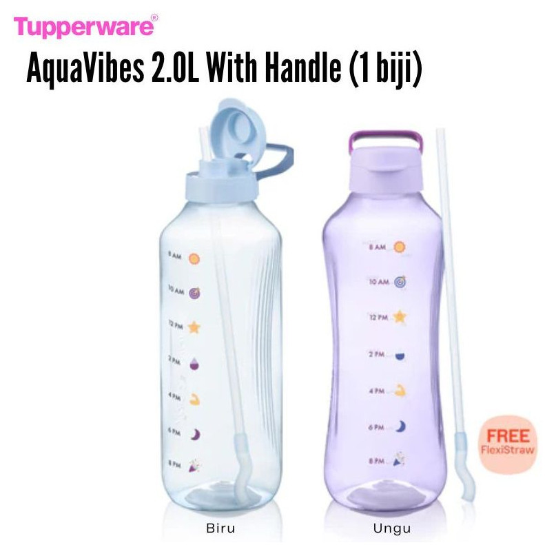 Tupperware AquaVibes Eco Bottle 2L with Handle & Straw Botol Air Besar ...