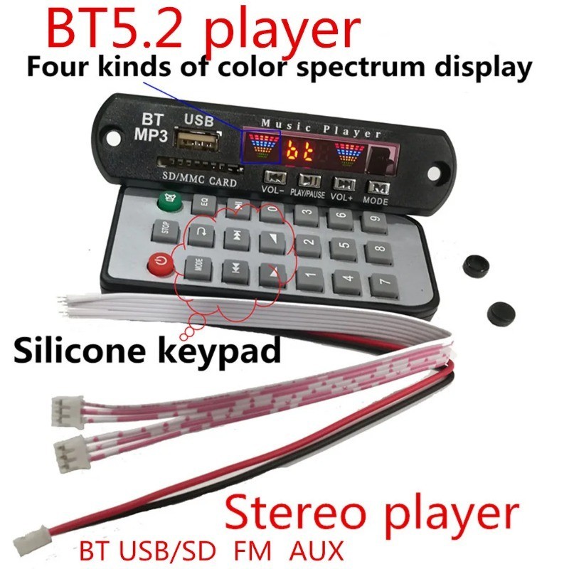 Audio DIY 12V Stereo Wireless 5.2BT Player Car Hands-free MP3 Decoder ...