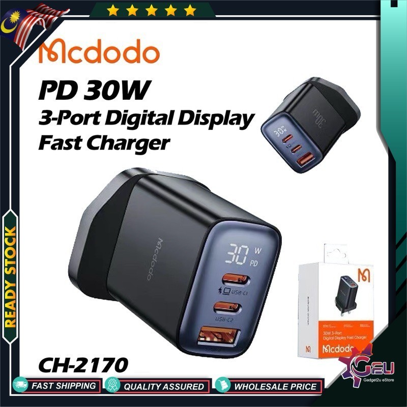 Original Mcdodo CH-2170 2 USB-C + 1 USB-A, 3 Port Digital Display 30W ...